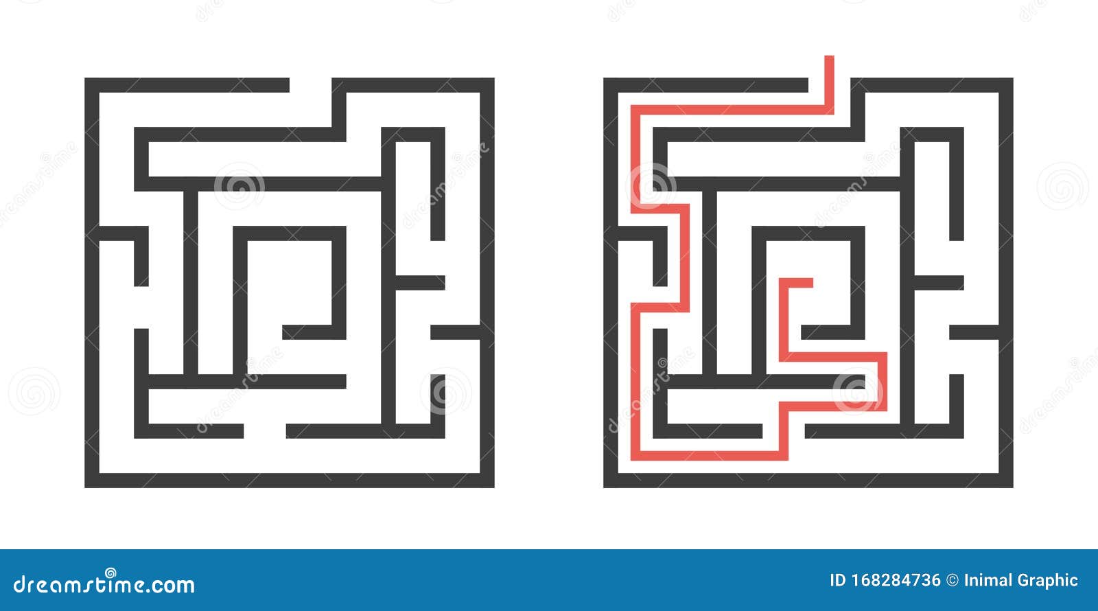 Mazes, task and solution stock vector. Illustration of play - 168284736