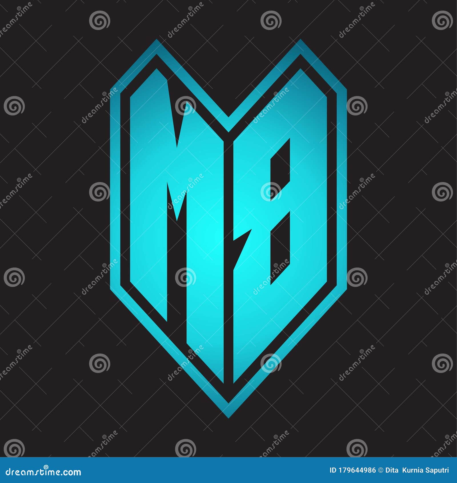 MB Logo Monogram with Emblem Line Style Isolated on Blue Gradient ...
