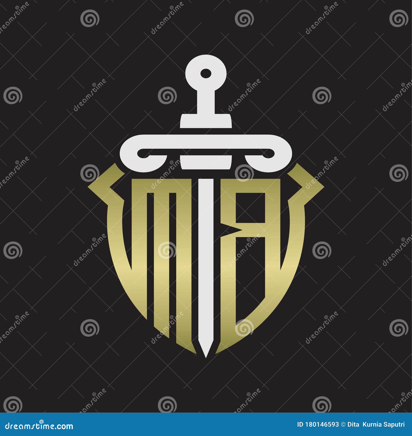 MB Logo Monogram with Sword and Shield Combination Isolated with Gold ...