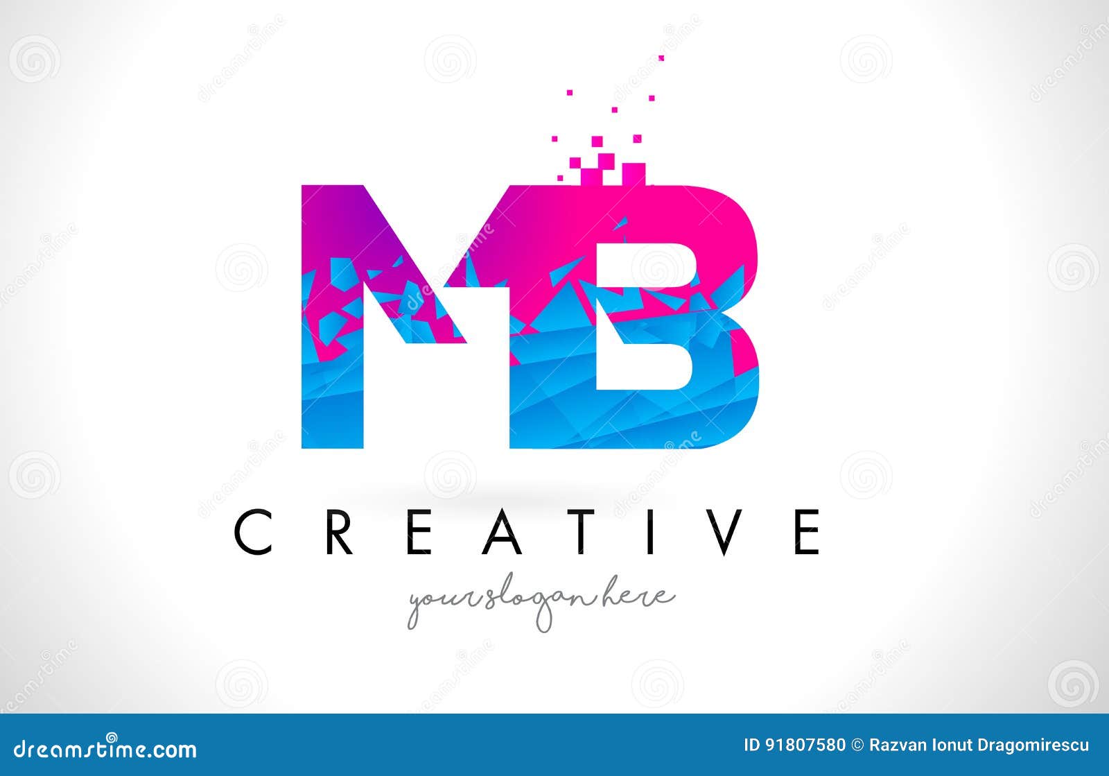 MB M B Letter Logo with Shattered Broken Blue Pink Texture Design ...