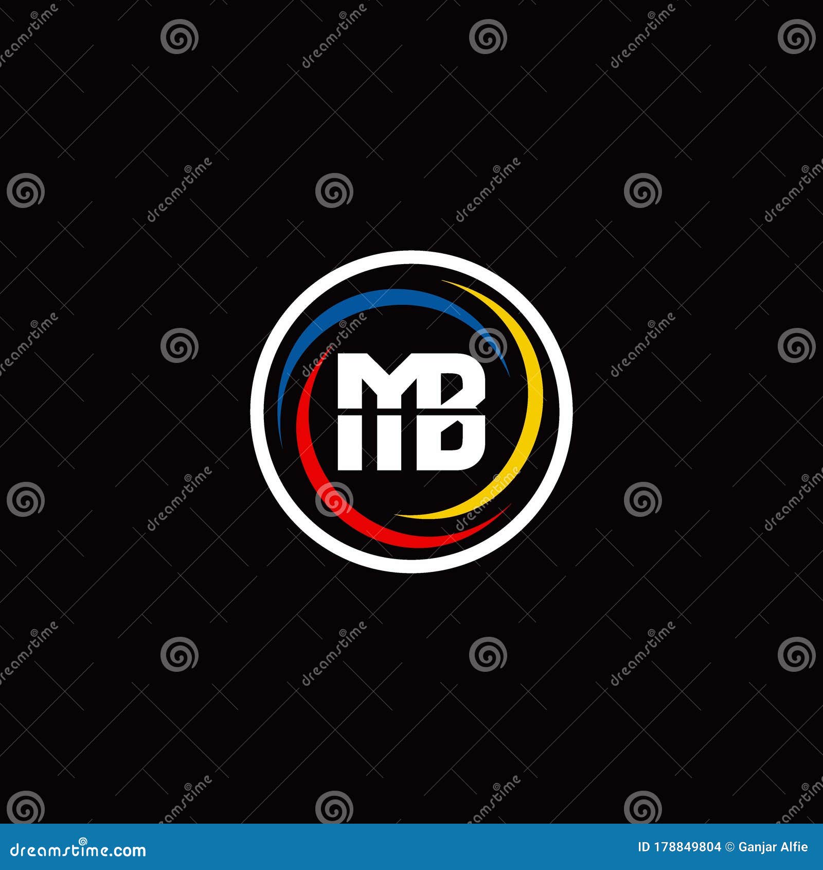 MB Monogram Logo Isolated on Circle Shape with 3 Slash Colors Rounded ...
