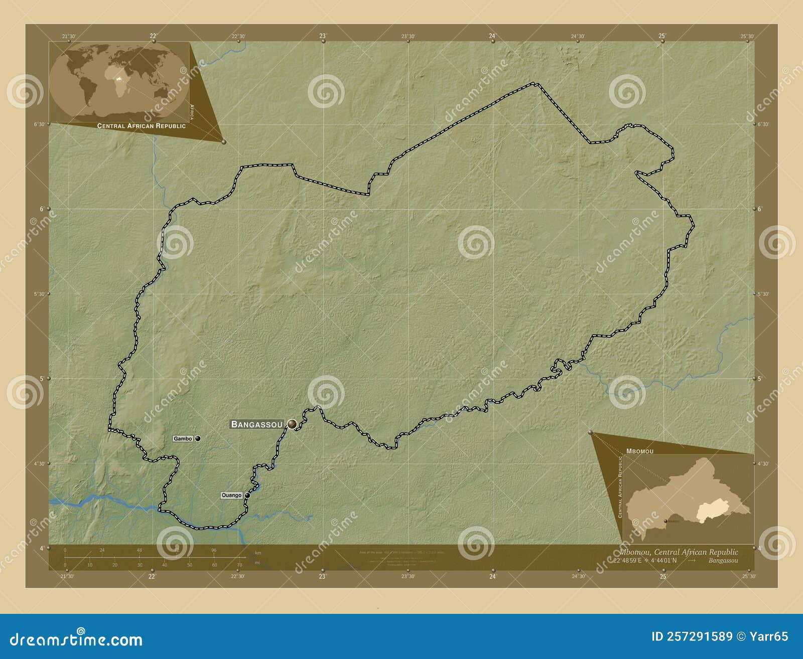 Mbomou, Central African Republic. Physical. Labelled Points of Cities ...