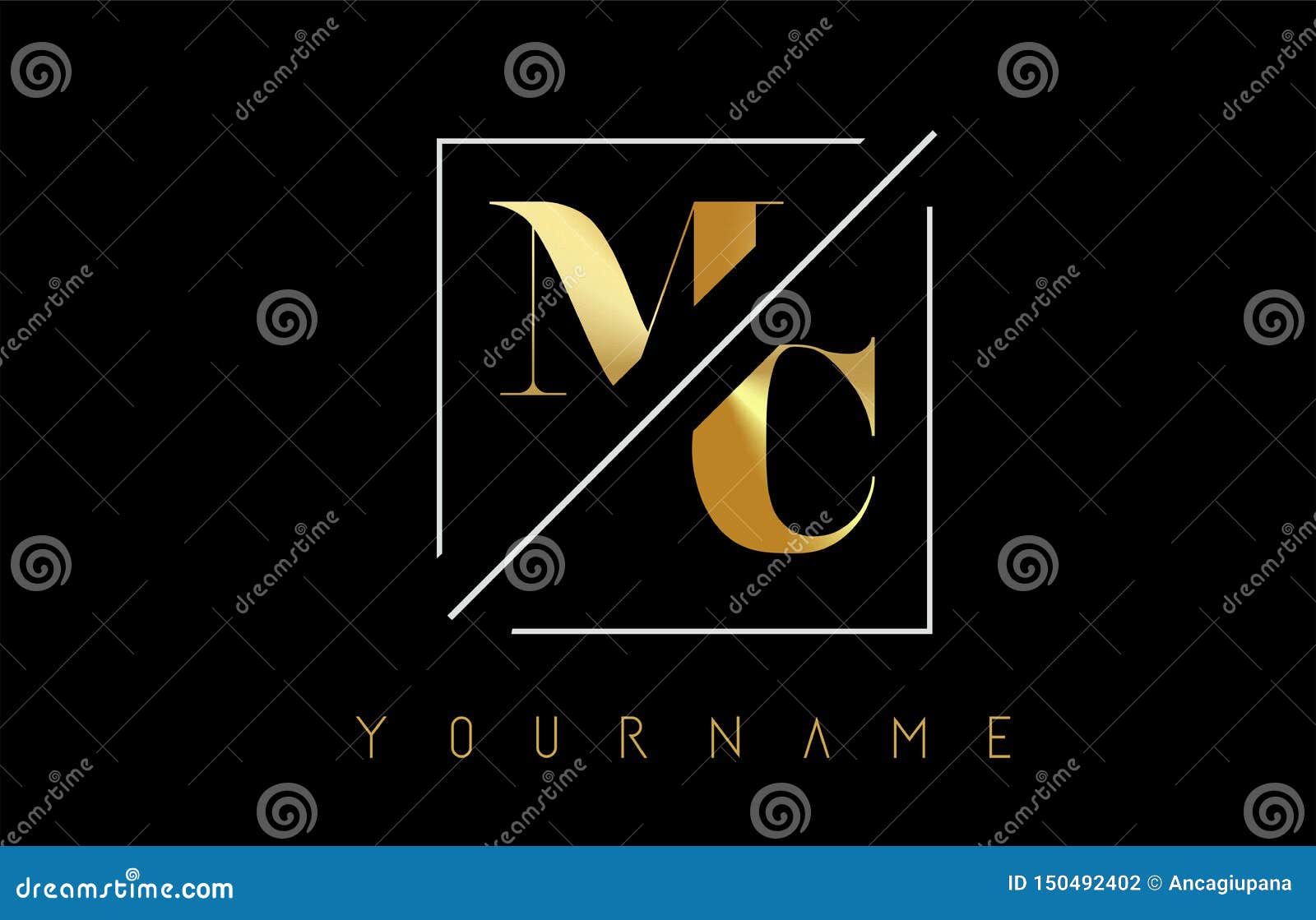 MC Golden Letter Logo with Cutted and Intersected Design Stock Vector ...