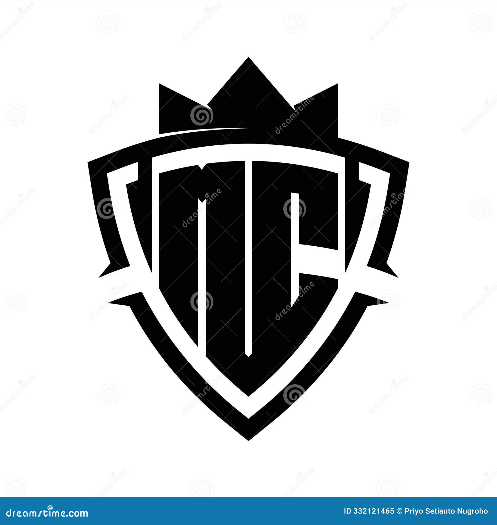 MC Letter Bold Monogram Triangle Curve Shield Shape with Crown Black ...