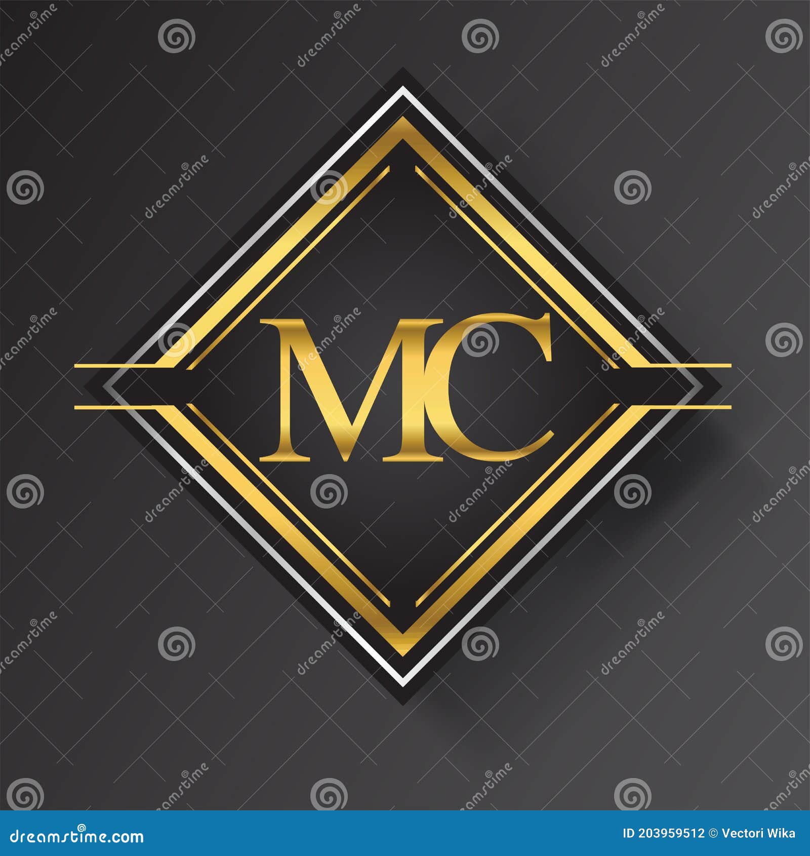 MC Letter Logo in a Square Shape Gold and Silver Colored Geometric ...