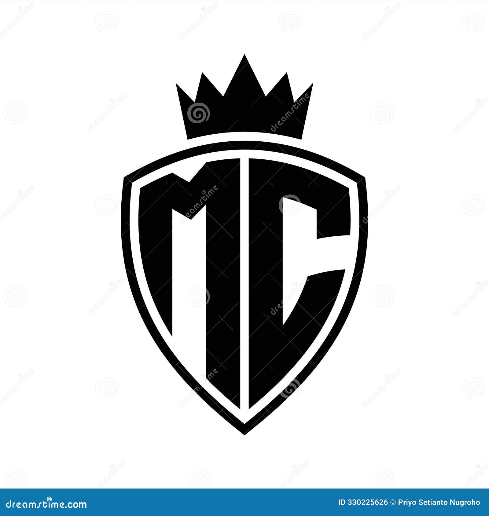 MC Letter Monogram Shield and Crown Outline Shape with Black and White ...