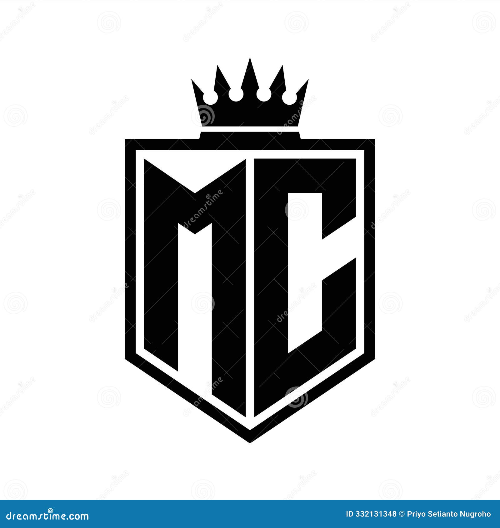 MC Logo Monogram Bold Shield Geometric Shape with Crown Outline Black ...