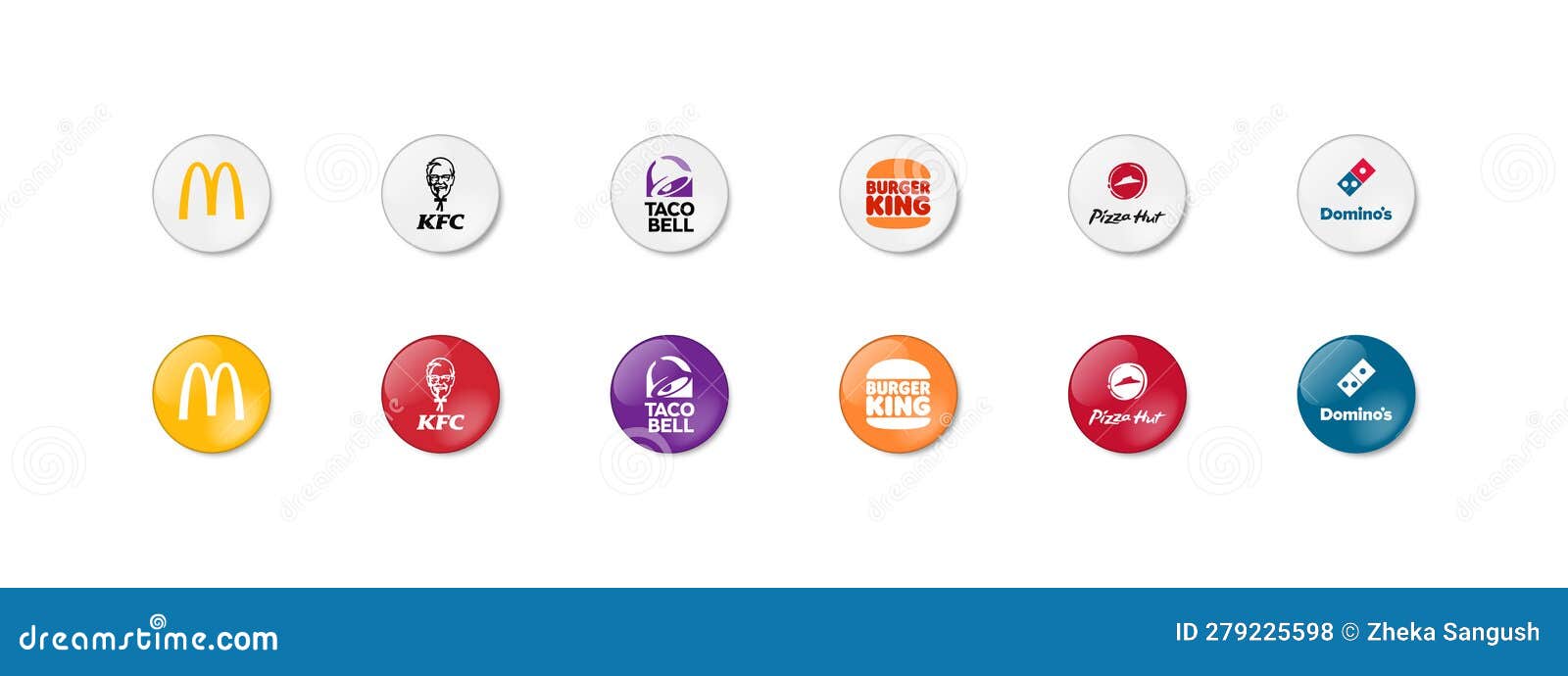 Mcdonalds Kfc Taco Bell Burger King Pizza Hut Dominos Shiny Button