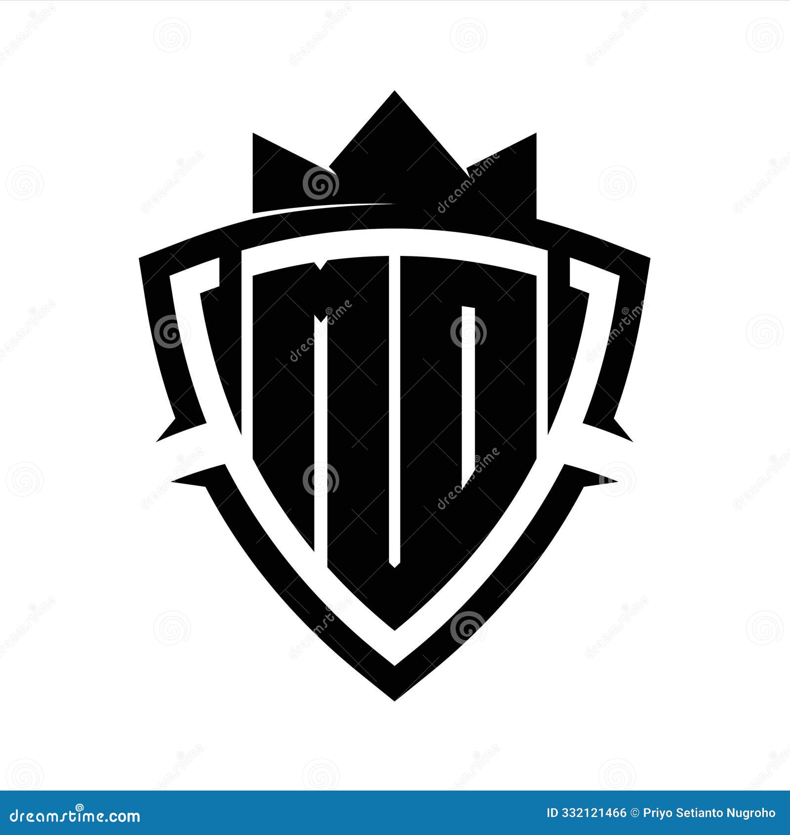 MD Letter Bold Monogram Triangle Curve Shield Shape With Crown Black And White Background Color ...