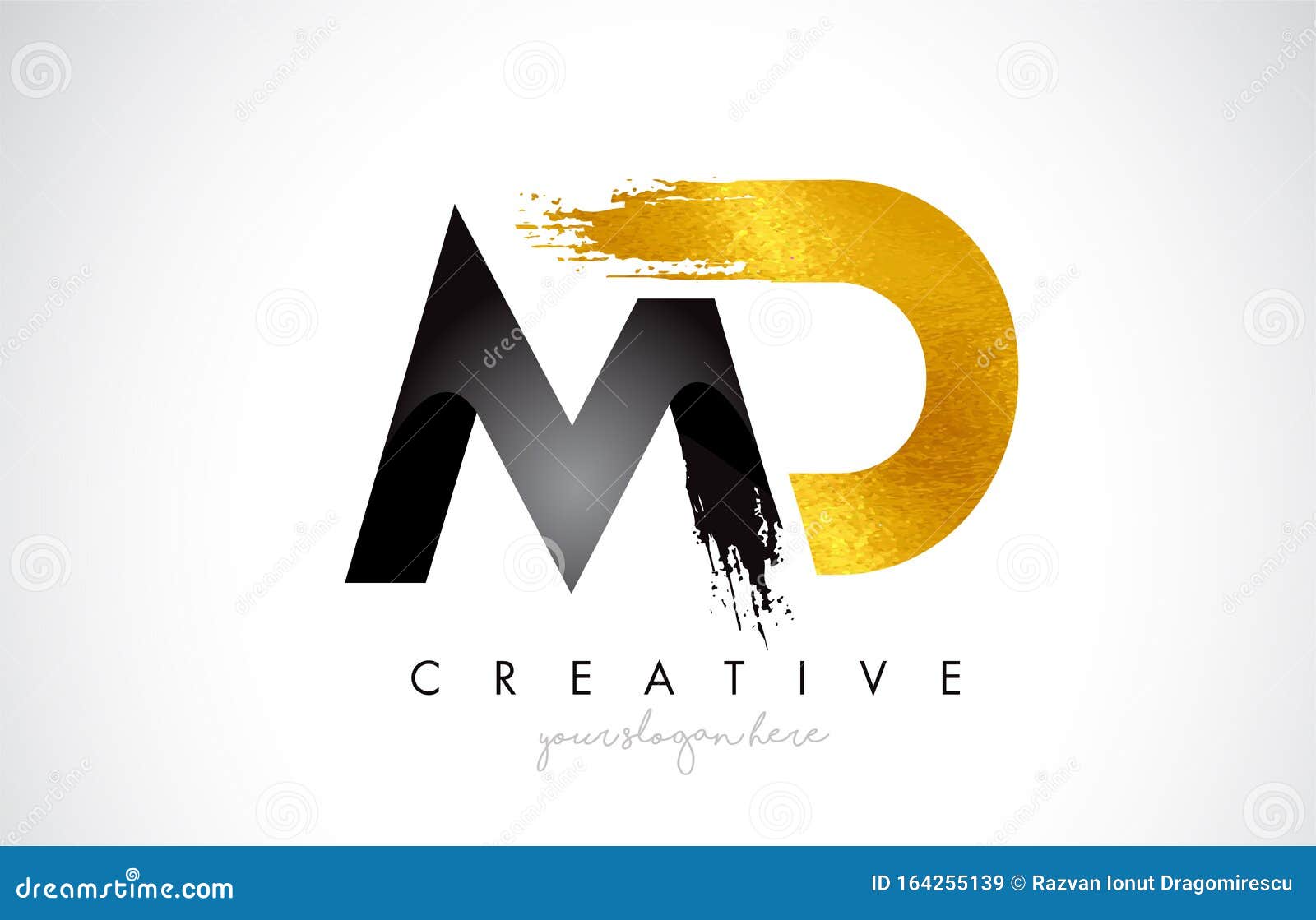 MD Letter Design with Brush Stroke and Modern 3D Look Stock Vector ...