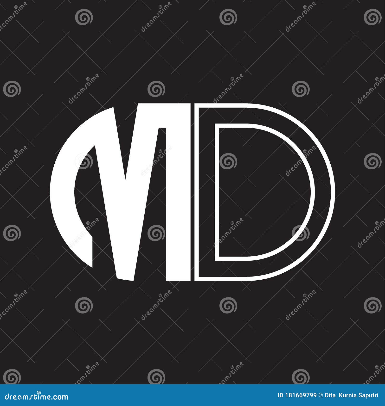 MD Letter Logo Monogram with Oval Shape Negative Space Design Template ...