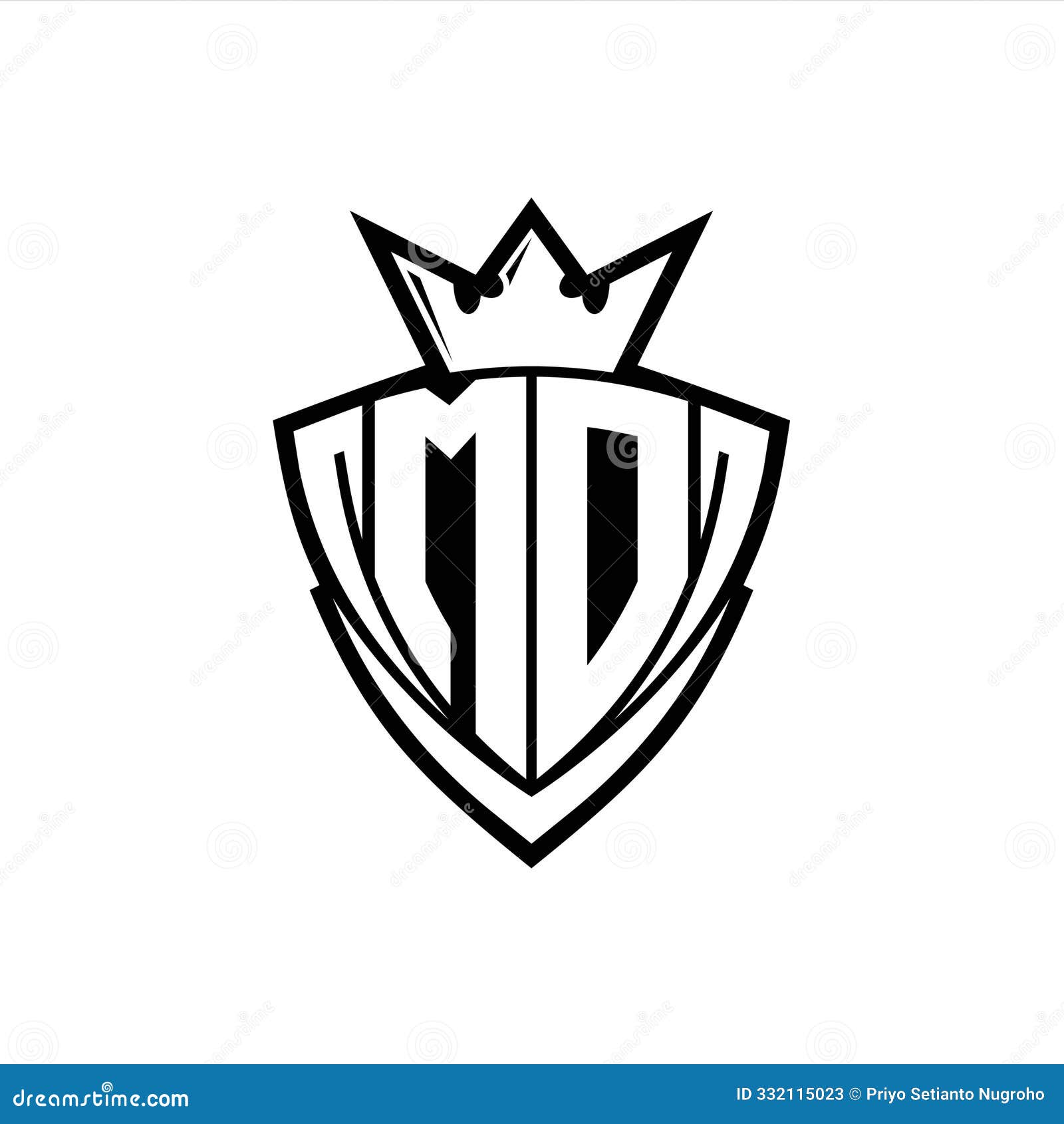 MD Letter Logo With Sharp Triangle Shield Shape With Crown Inside White ...