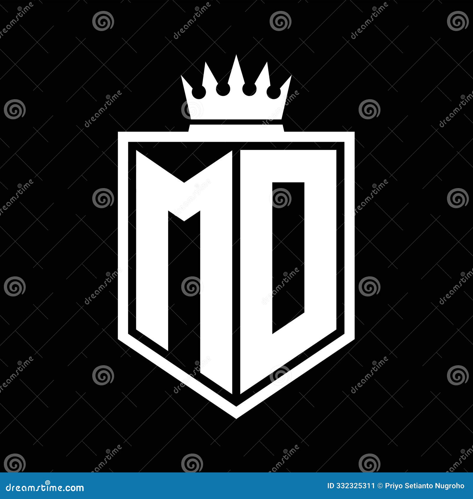MD Logo Monogram Bold Shield Geometric Shape With Crown Outline Black ...