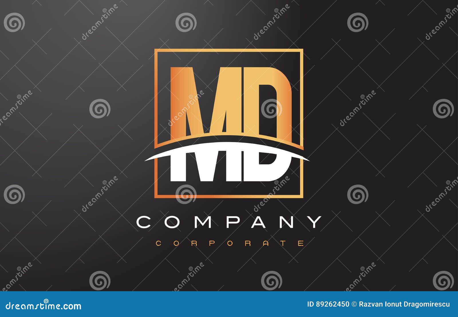 MD M D Golden Letter Logo Design with Gold Square and Swoosh. Stock ...