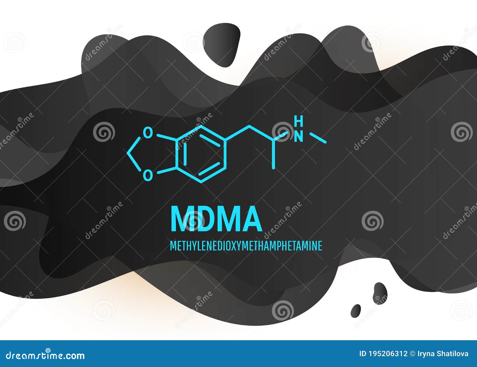MDMA Structural Chemical Formula with Liquid Fluid Shapes on White ...