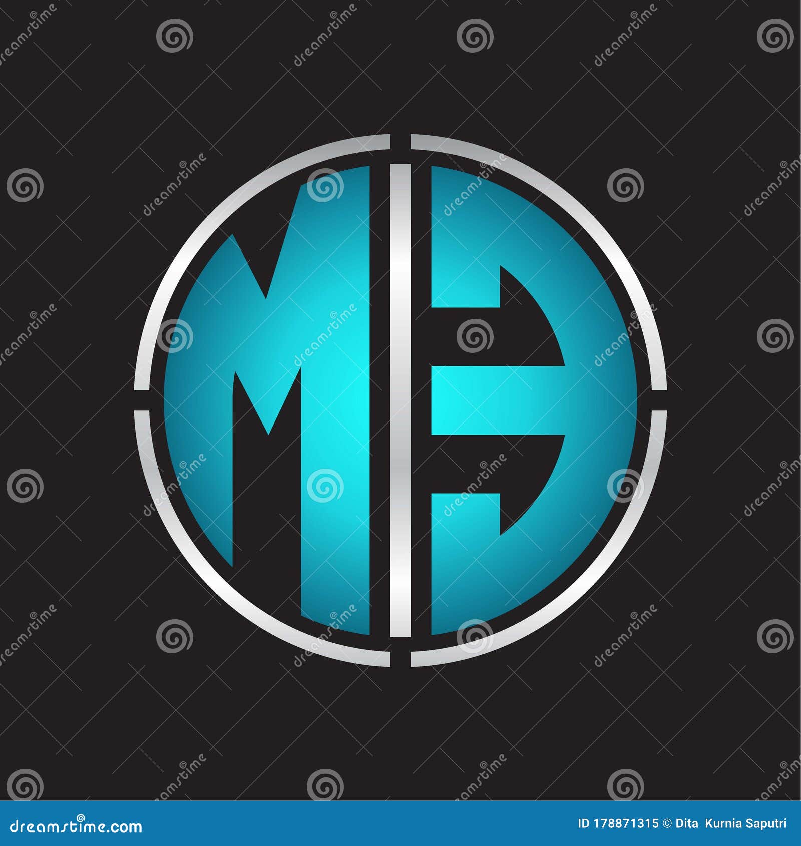 ME Logo Initial with Circle Line Cut Design Template on Blue Colors ...
