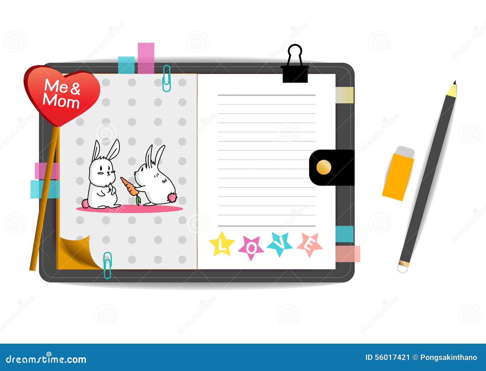 Me and Mom Rabbits with Love Pink Notebook Stock Vector - Illustration ...