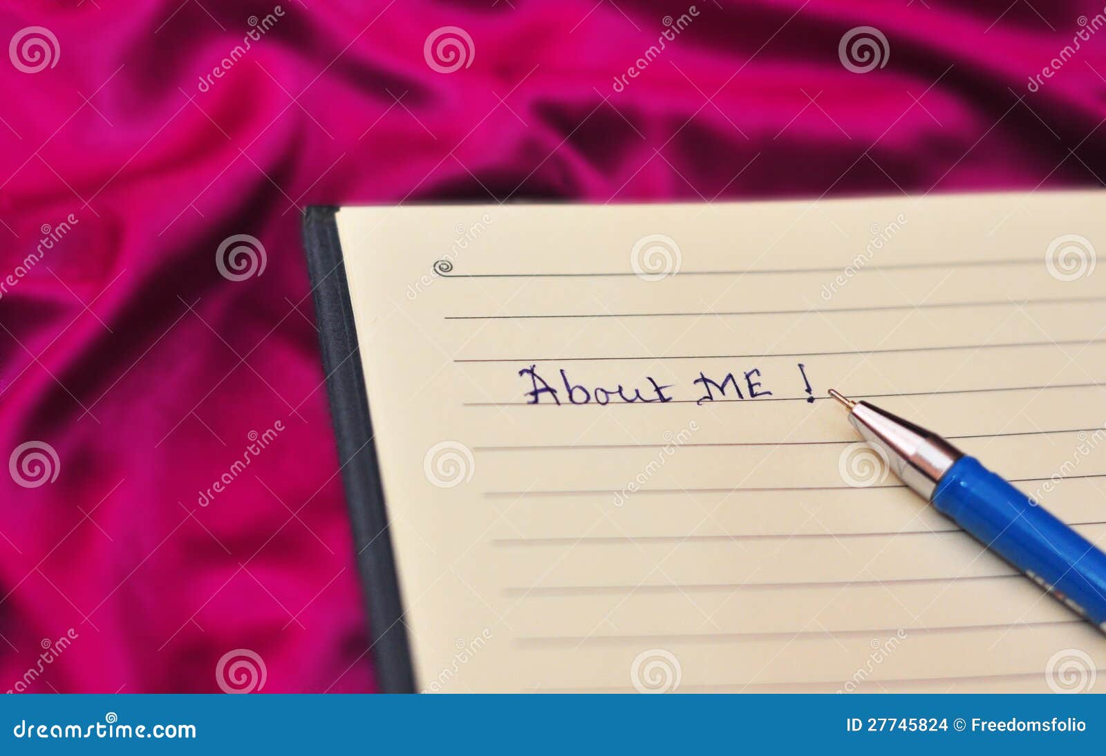 About me text on notebook stock photo. Image of paragraph - 27745824