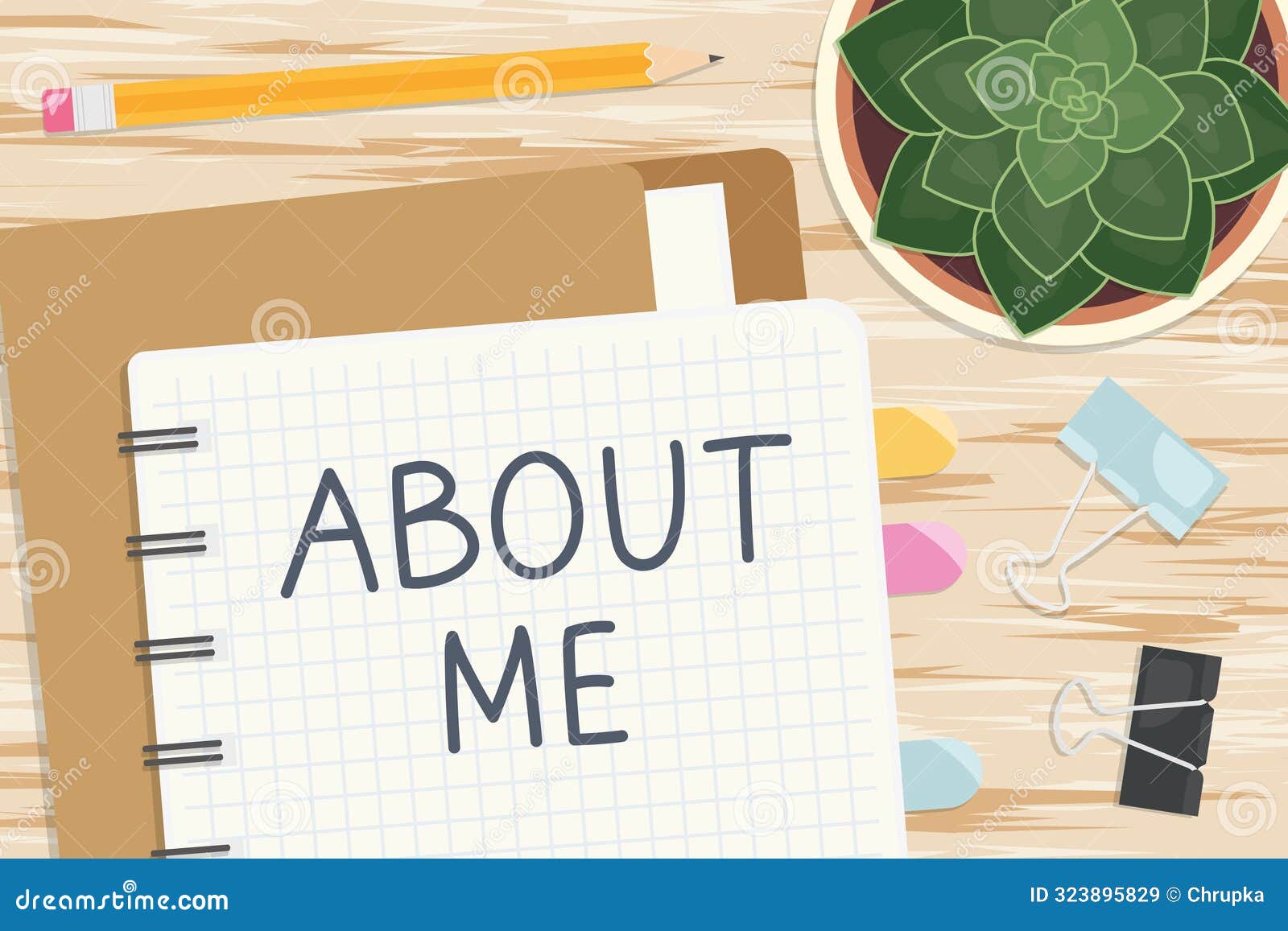 About Me Written in a Notebook on Office Desk, Flat Lay View Stock ...