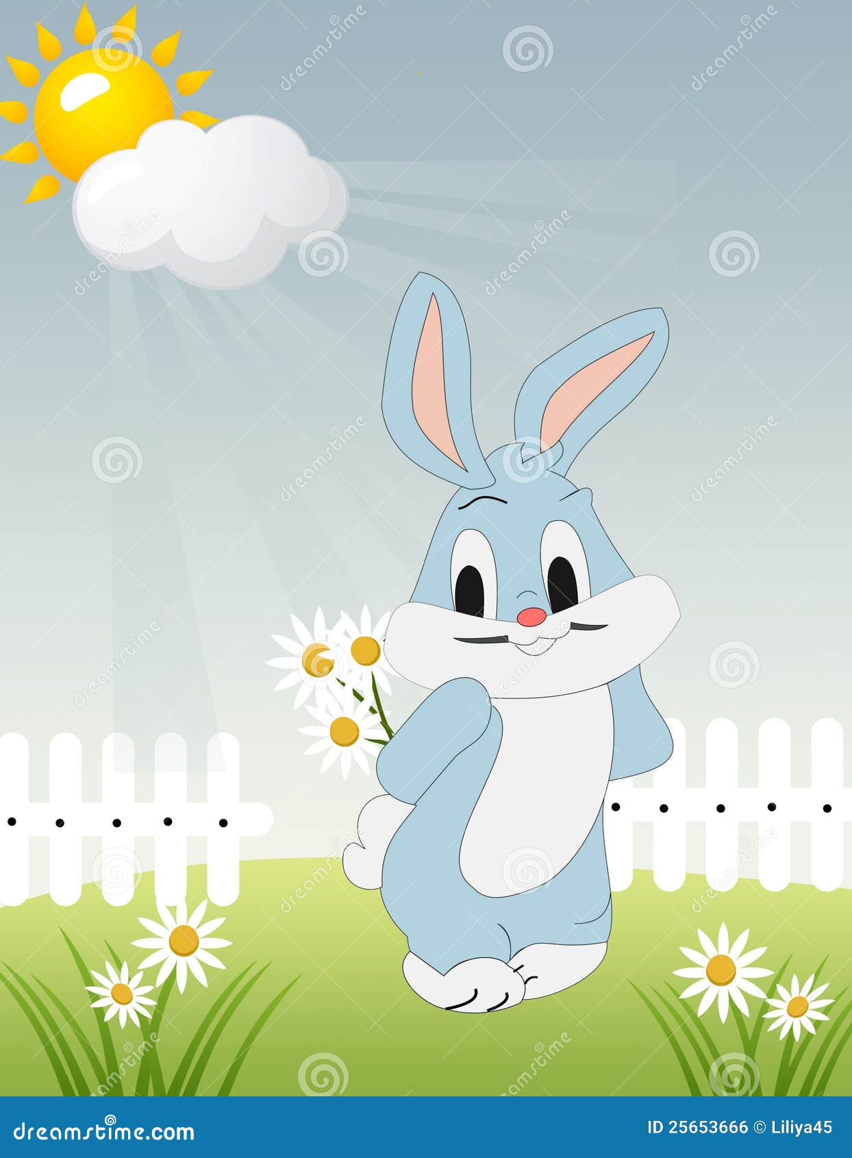 Meadow with bunny. stock illustration. Illustration of nature - 25653666