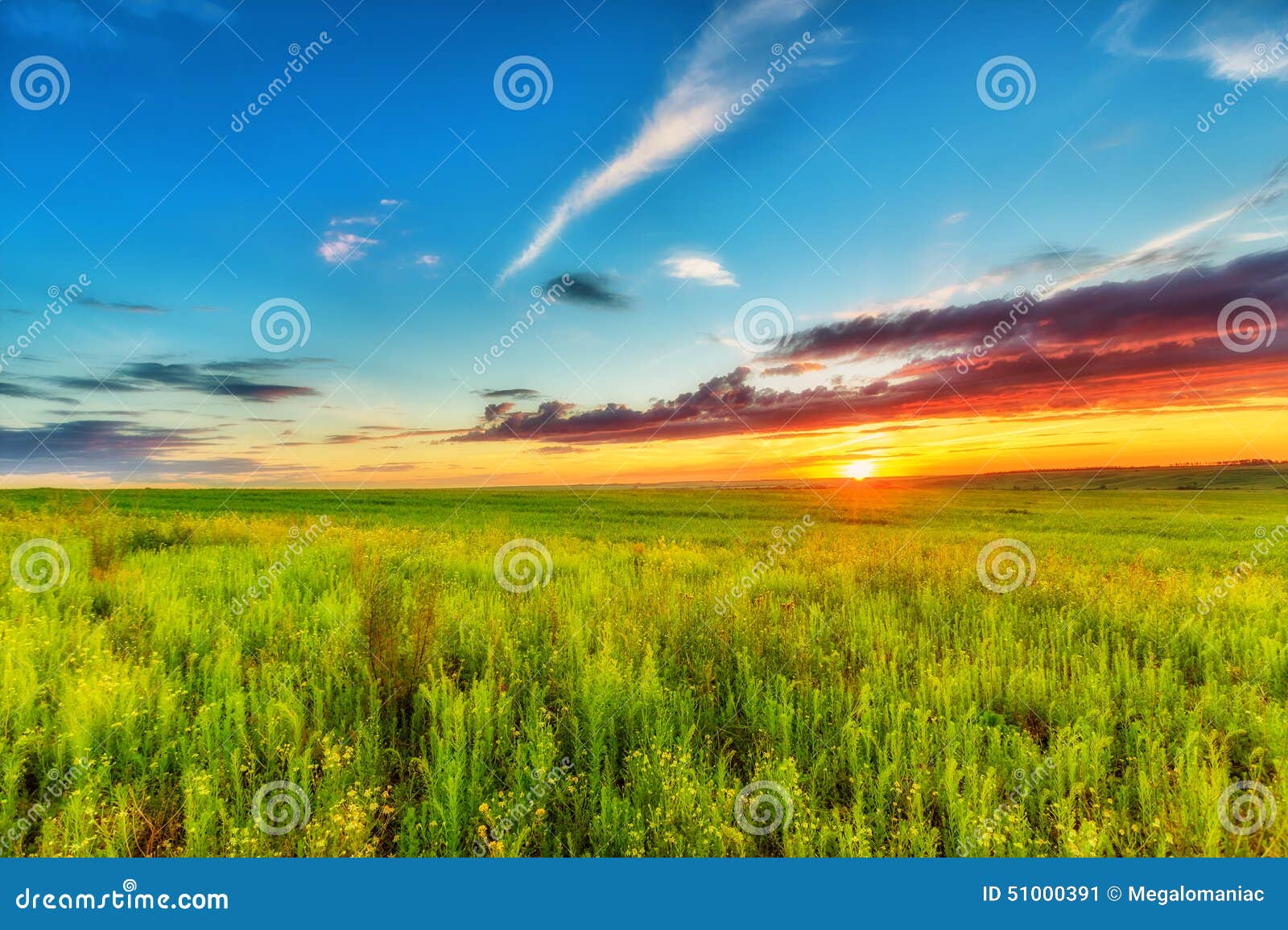 Meadow, Evening Sky and Sunset Stock Image - Image of countryside ...