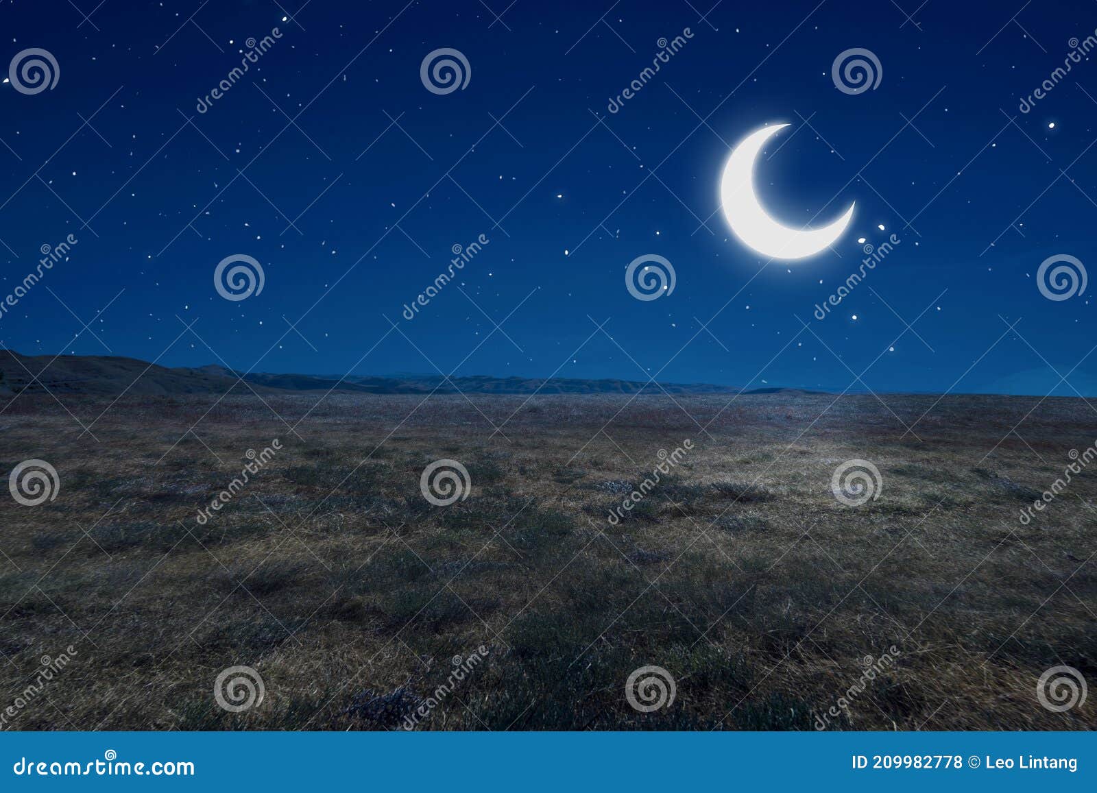 Meadow Field with Moonlight Stock Photo - Image of evening, scene ...
