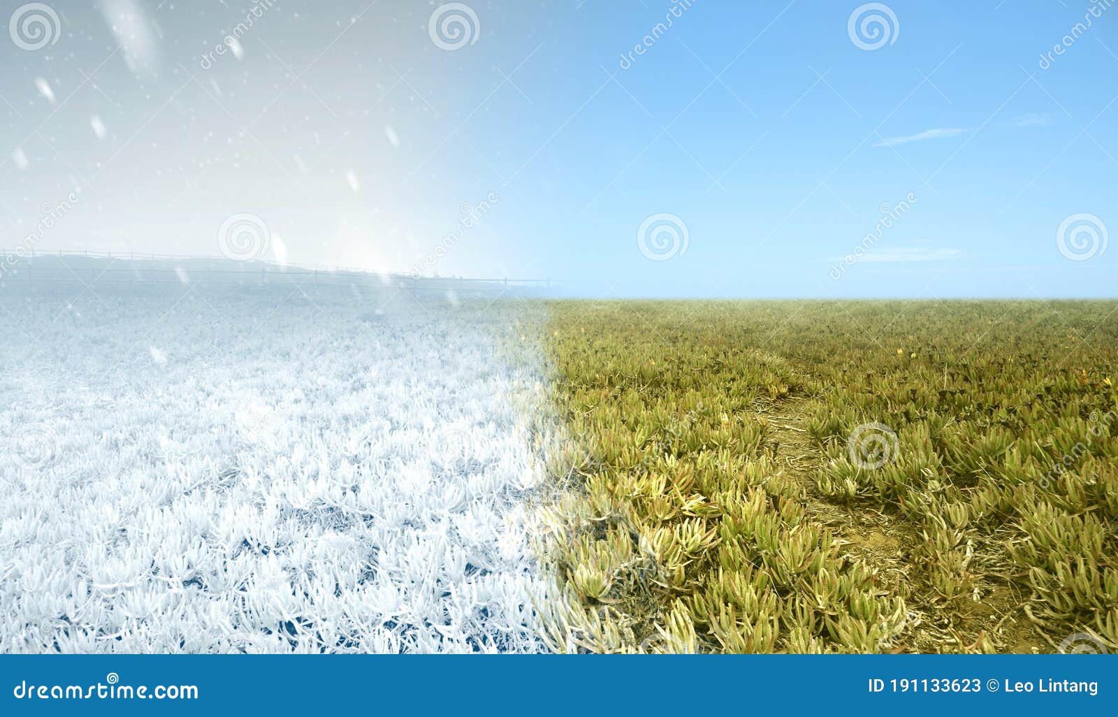 Meadow Field with Winter and Summer Climate Stock Image - Image of ...