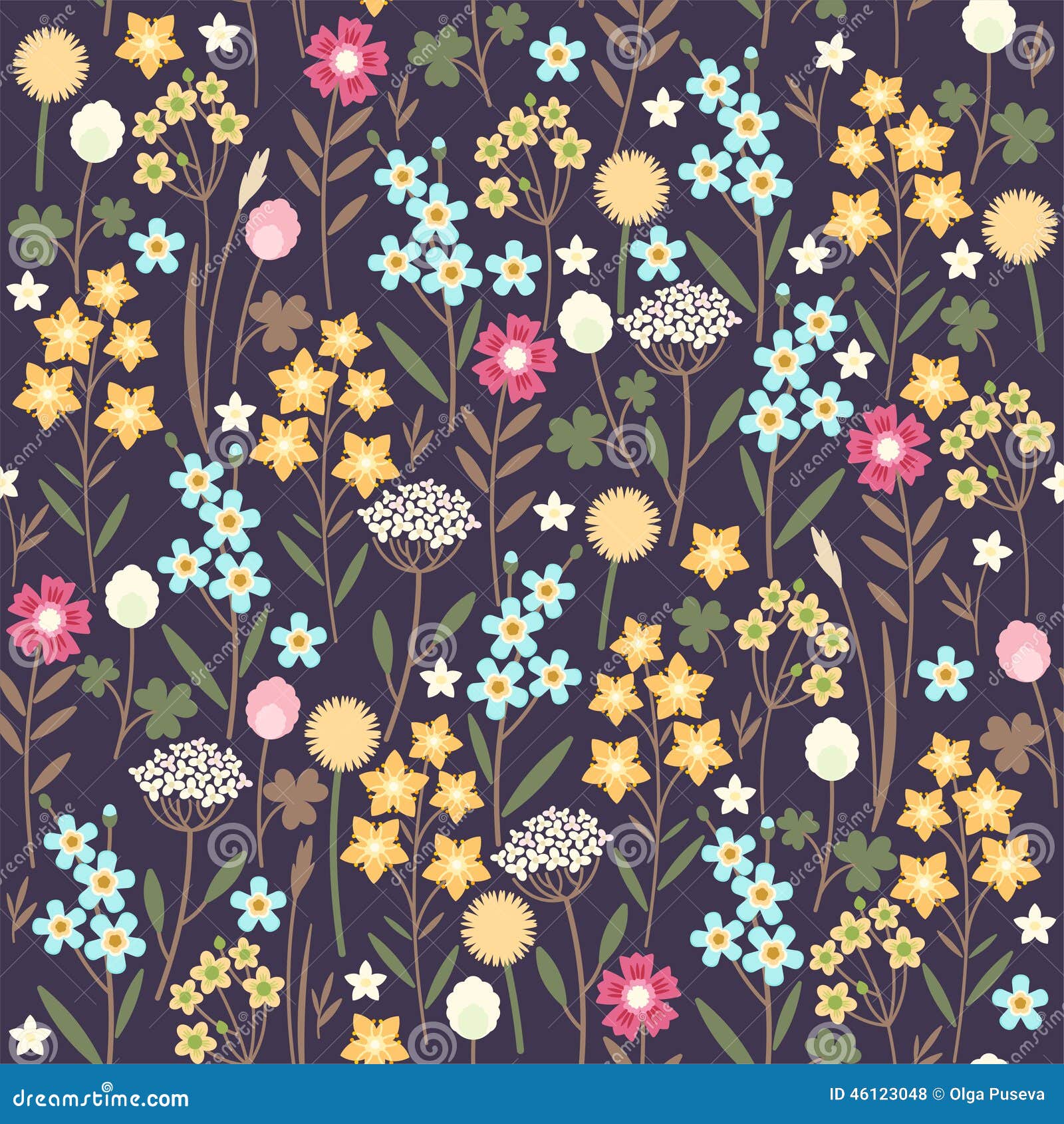 Meadow Flowers Seamless Pattern Stock Vector - Illustration of bouquet ...