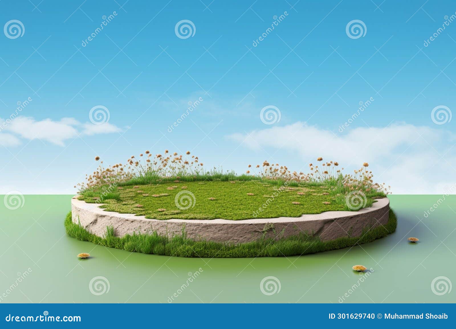 Meadow Inspired 3D Rendering with a Circular Podium on Soil Stock ...