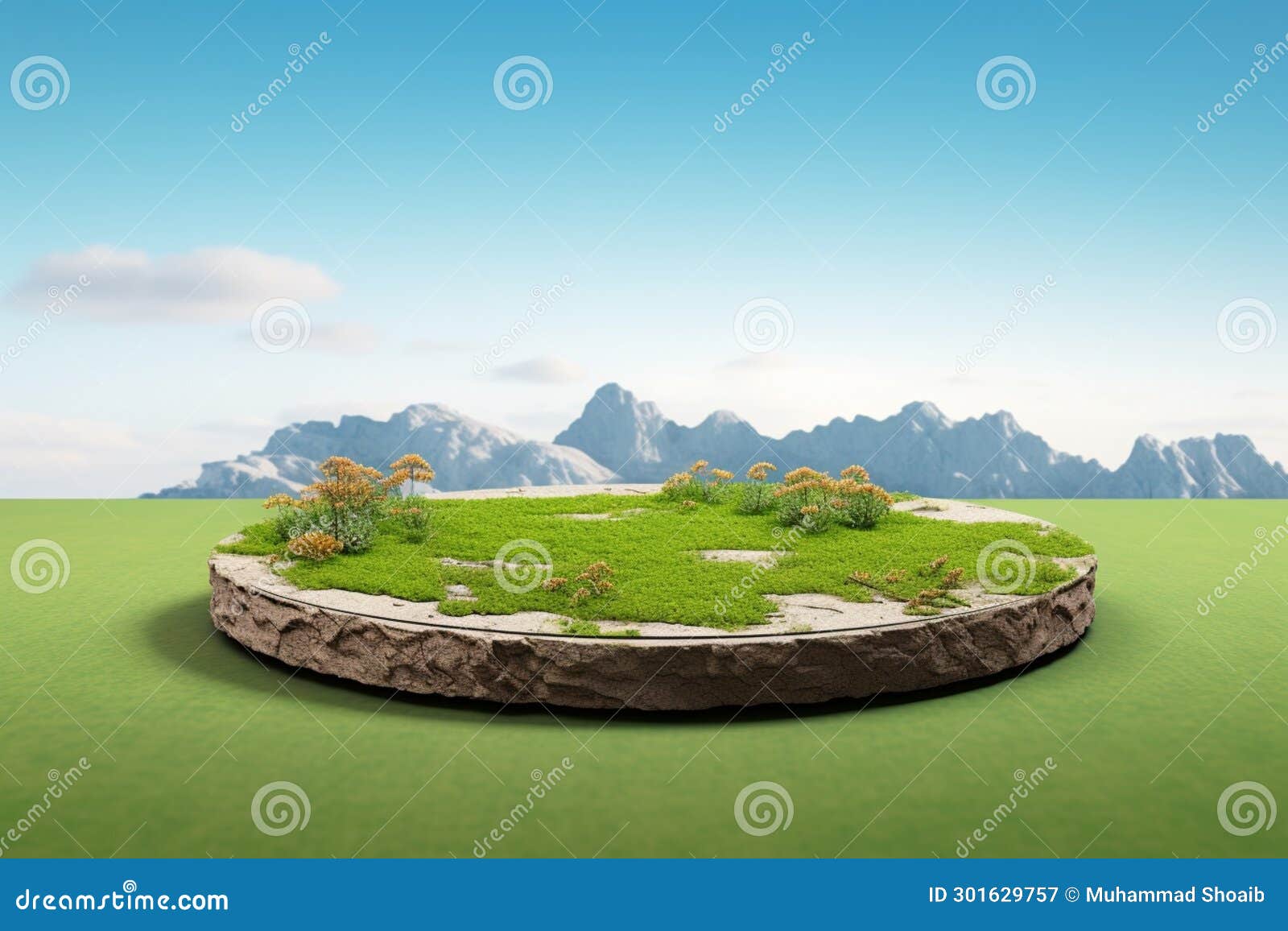 Meadow Inspired 3D Rendering with a Circular Podium on Soil Stock ...