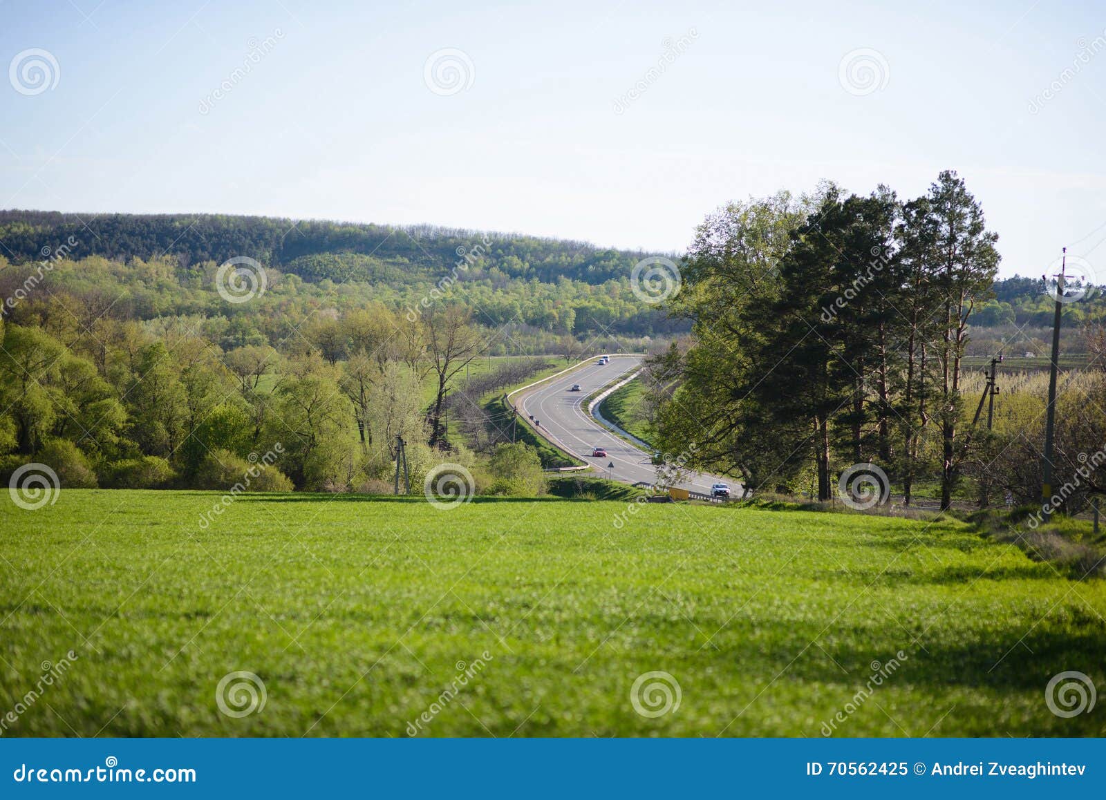 Meadow and Road stock image. Image of cloud, meadow, land - 70562425
