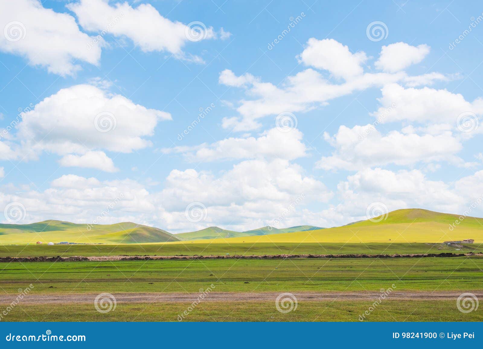 Meadow Under Blue Sky in Inner Mongolia Prairie Stock Photo - Image of ...