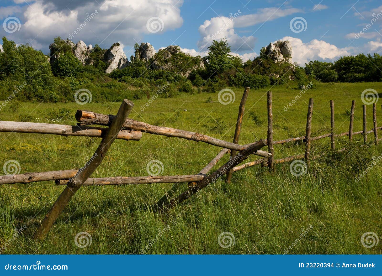 Meadow and wooden fence stock photo. Image of sunlight - 23220394