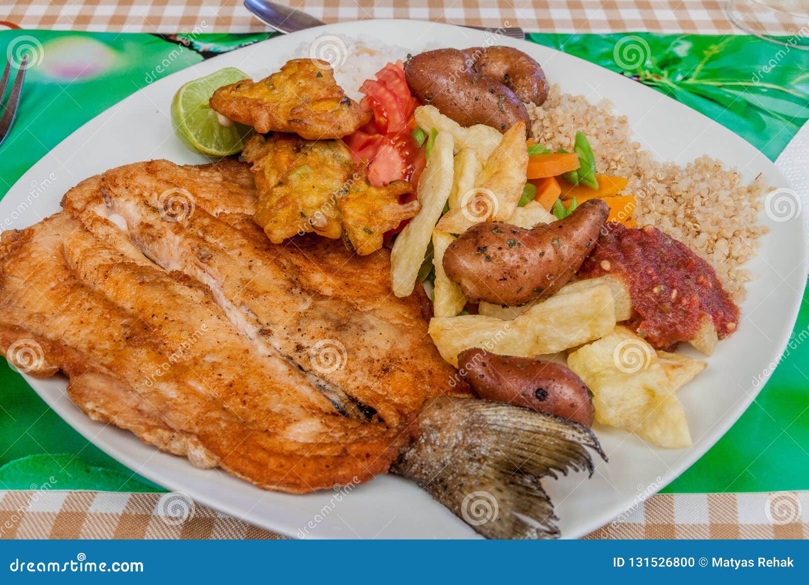 Meal in Bolivia - fried fi stock photo. Image of bolivia - 131526800
