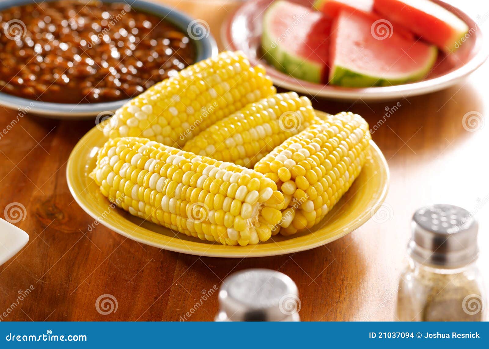 Meal with Corn on the Cob on a Plate Stock Photo - Image of plate ...