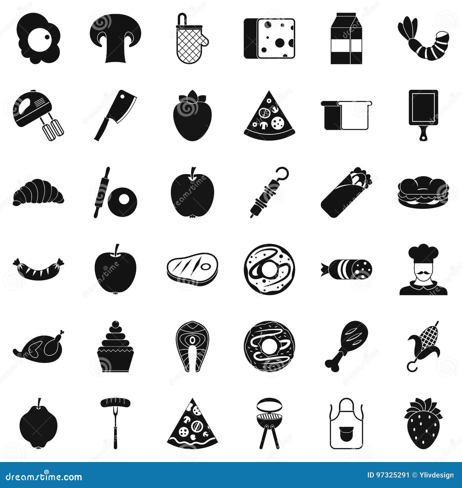 Meal Dish Icons Set, Simple Style Stock Vector - Illustration of eating ...