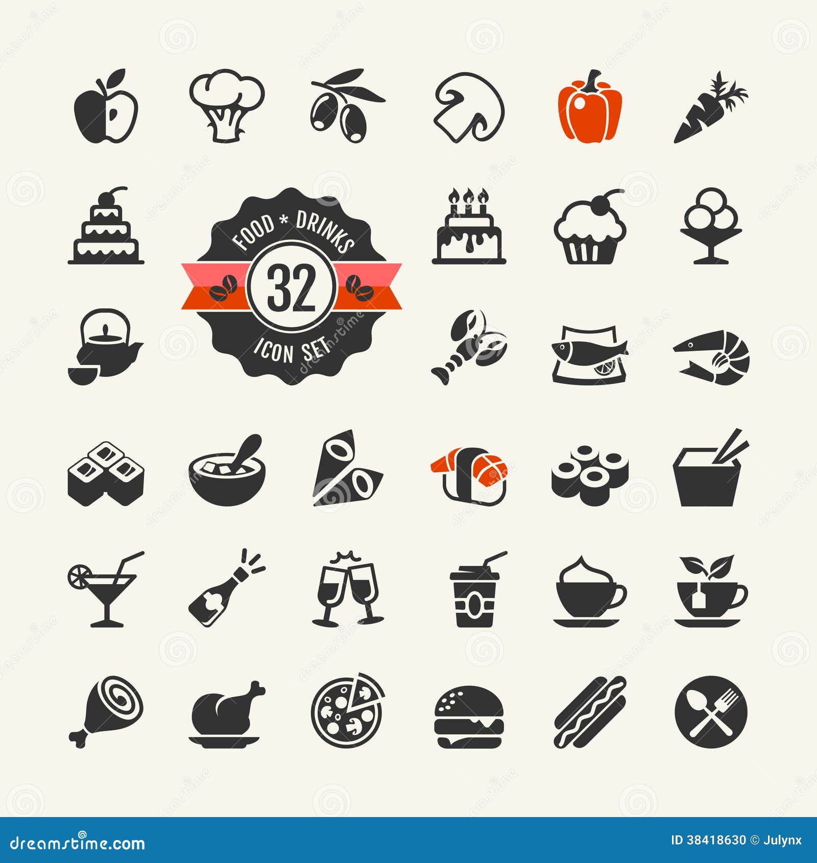 Meal icons set stock vector. Illustration of mushroom - 38418630