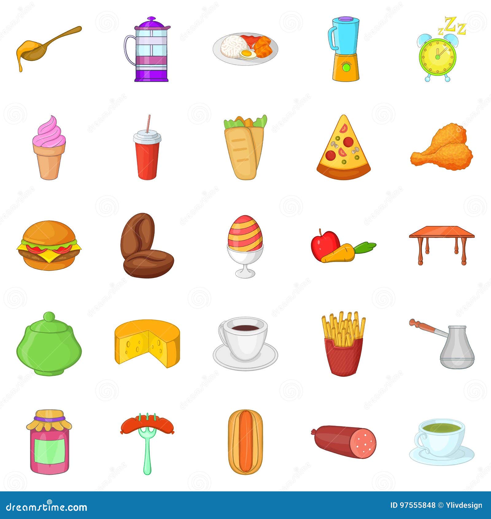 Meal Icons Set, Cartoon Style Stock Vector - Illustration of brunch ...