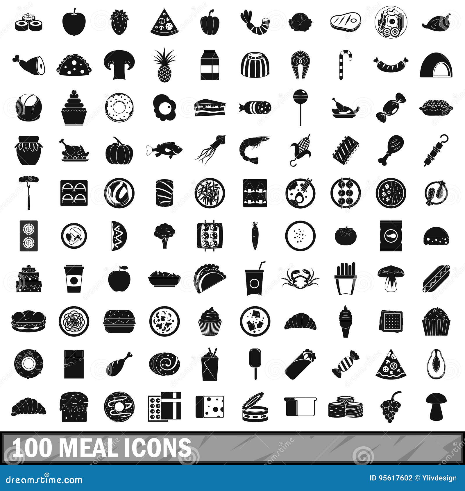 100 Meal Icons Set, Simple Style Stock Vector - Illustration of meal ...