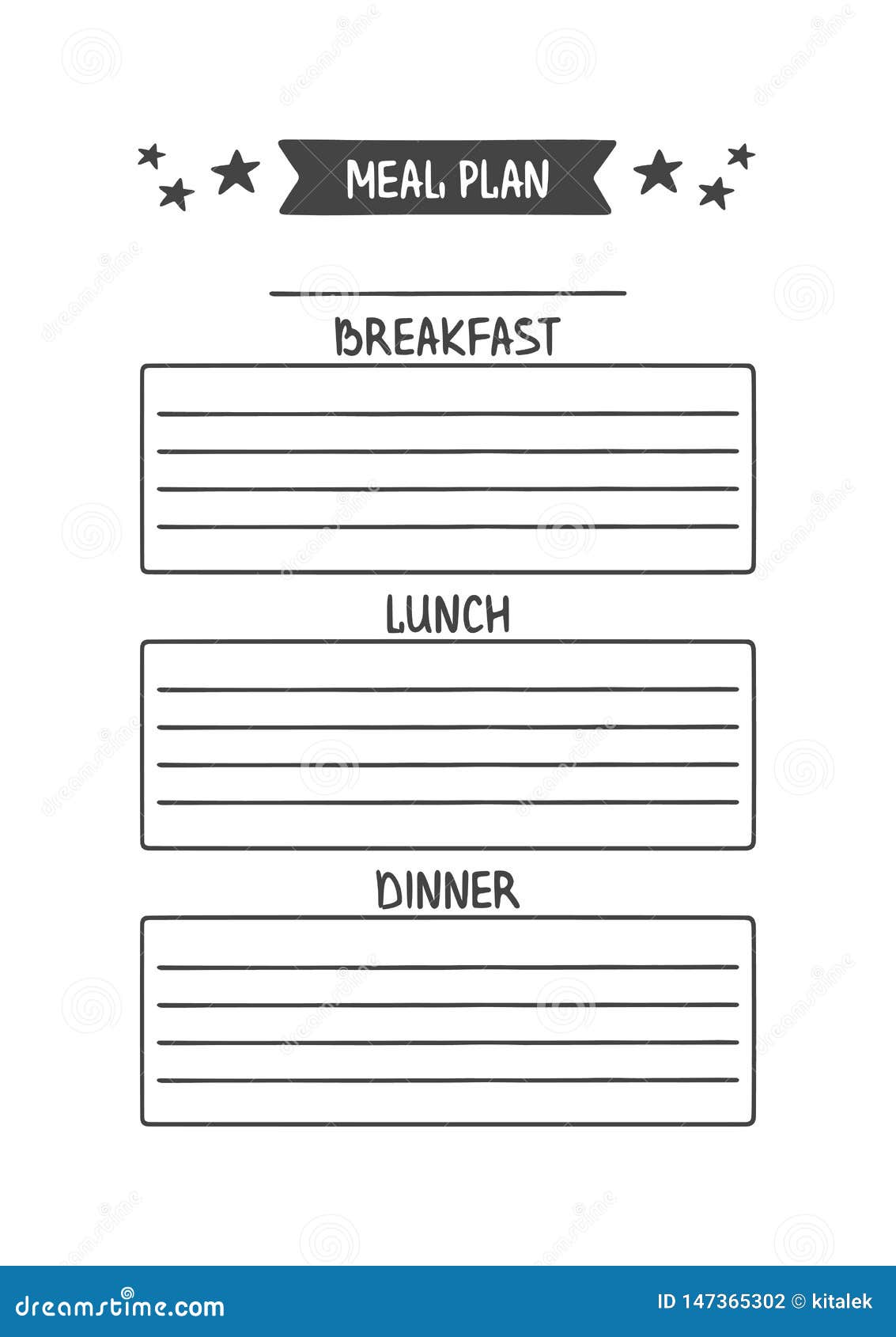 Meal Plan. Vector Template for Agenda, Planner and Other Stationery ...
