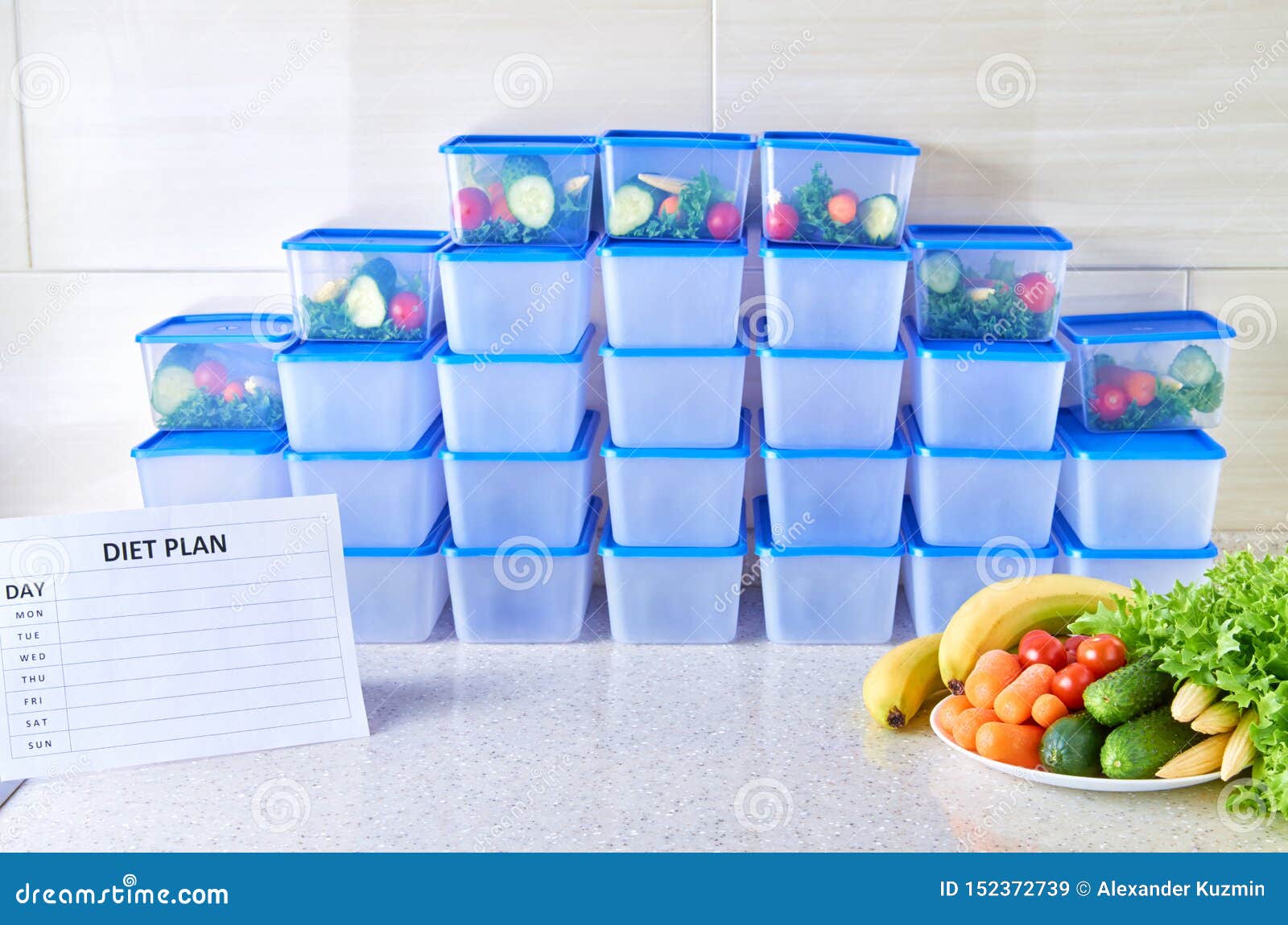 A Meal Plan for a Week on a White Table among Set of Plastic Containers ...