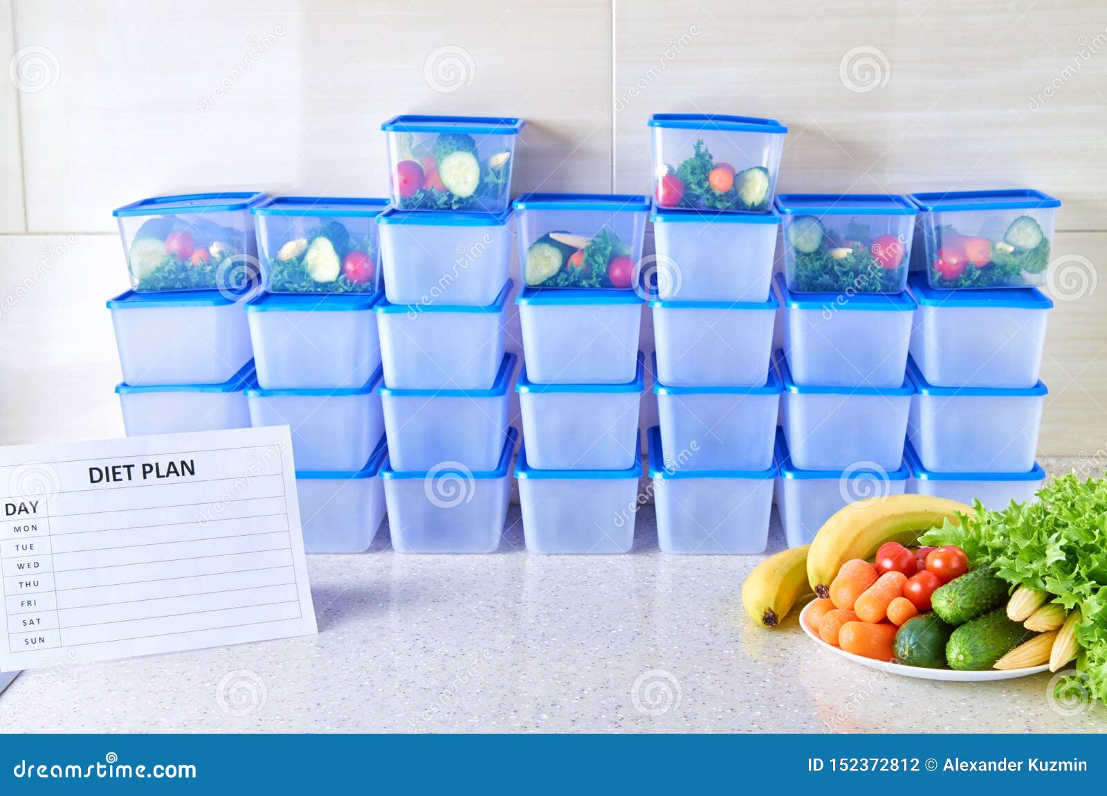 A Meal Plan for a Week on a White Table among Set of Plastic Containers ...