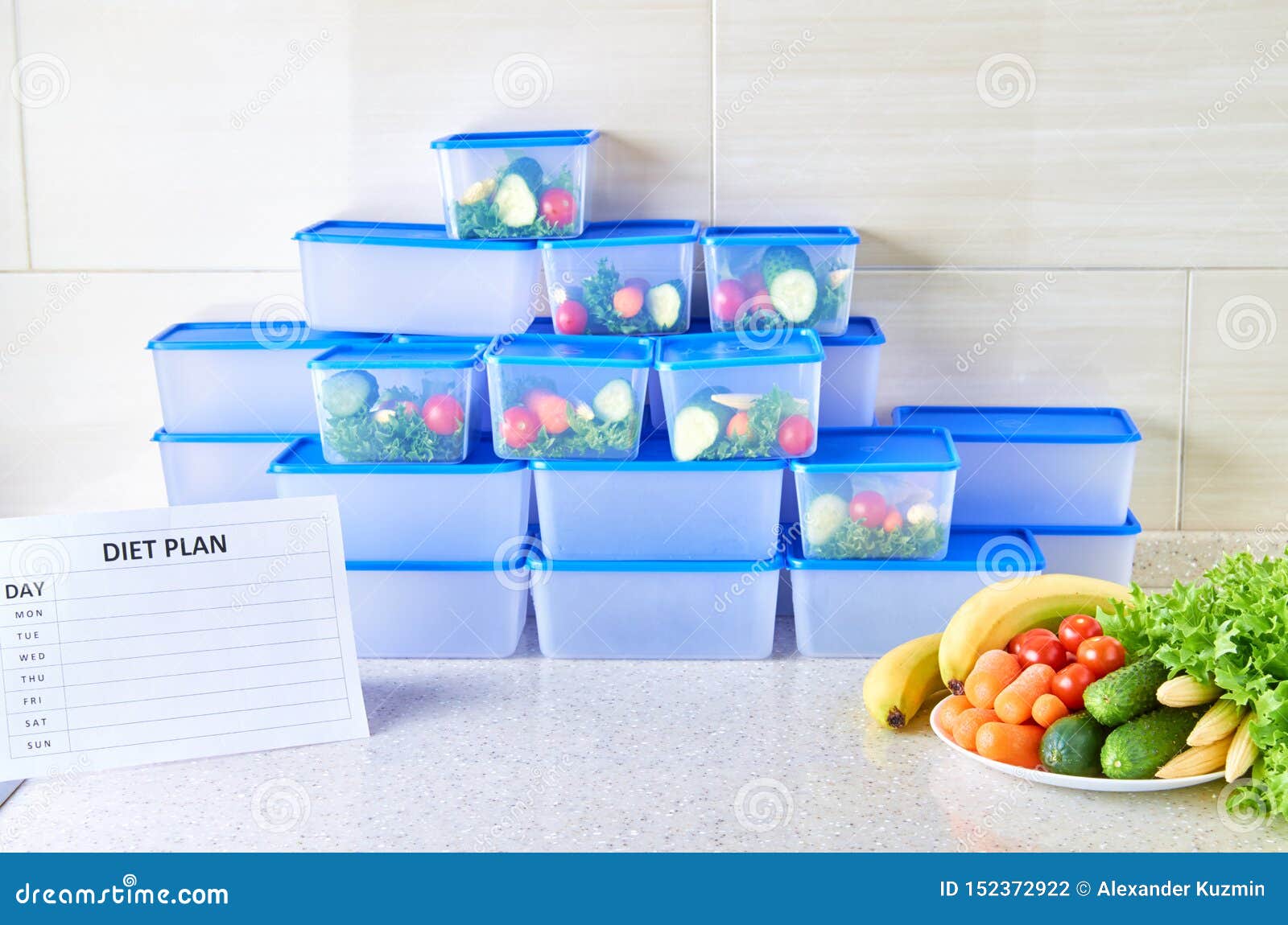 A Meal Plan for a Week on a White Table among Set of Plastic Containers ...