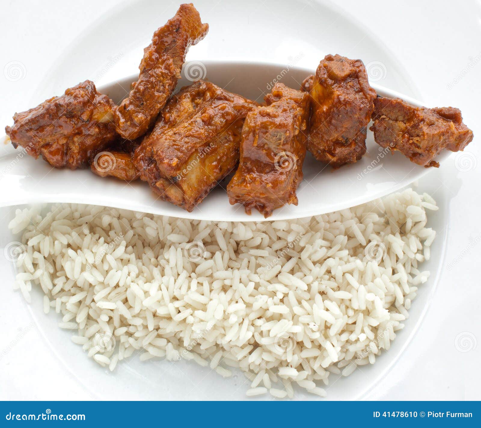 Meal - Pork Ribs with Rice on a Plate Stock Photo - Image of plate ...
