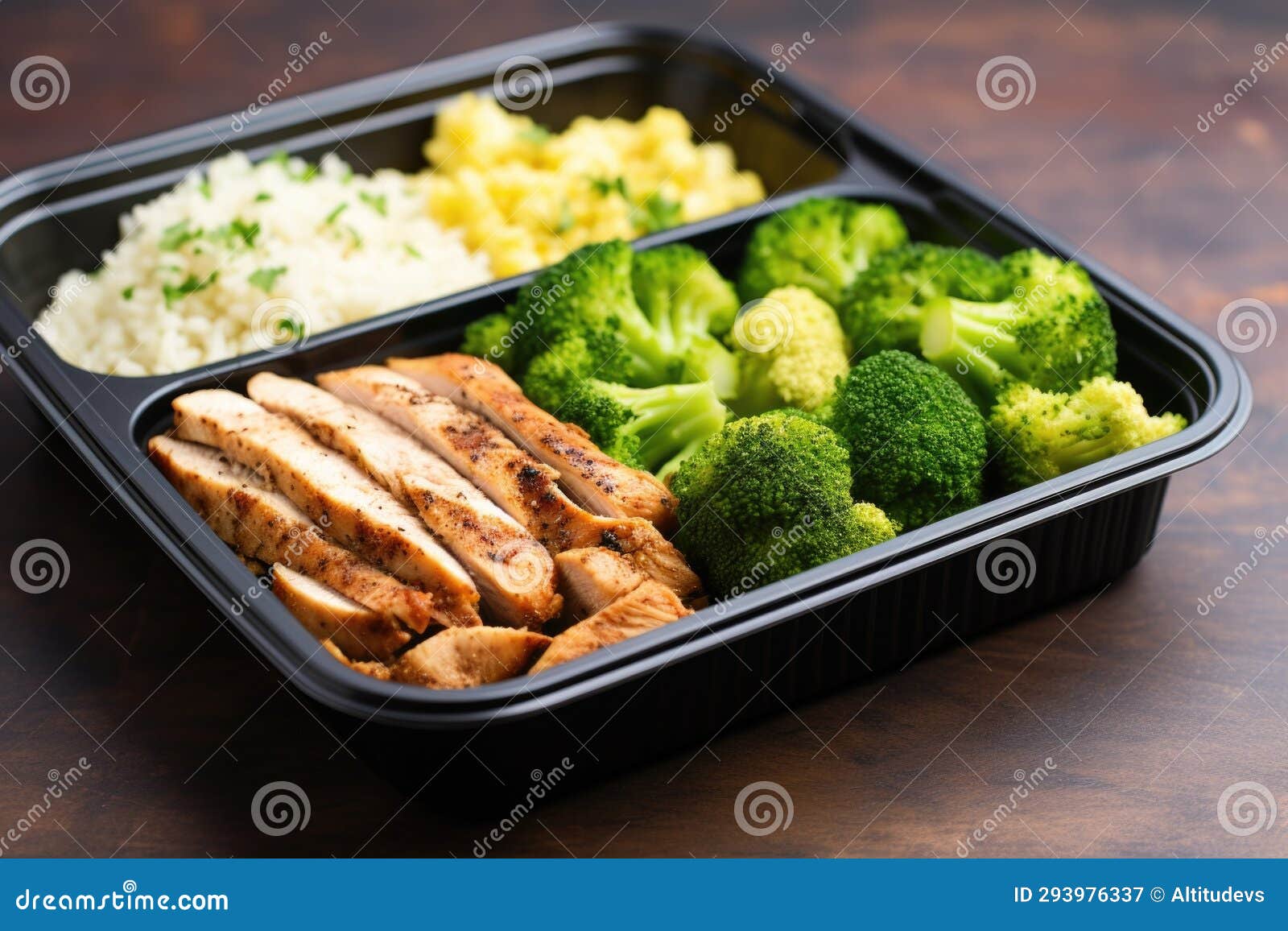 A Meal Prep Box with Rice, Broccoli, and Chicken Stock Image - Image of ...