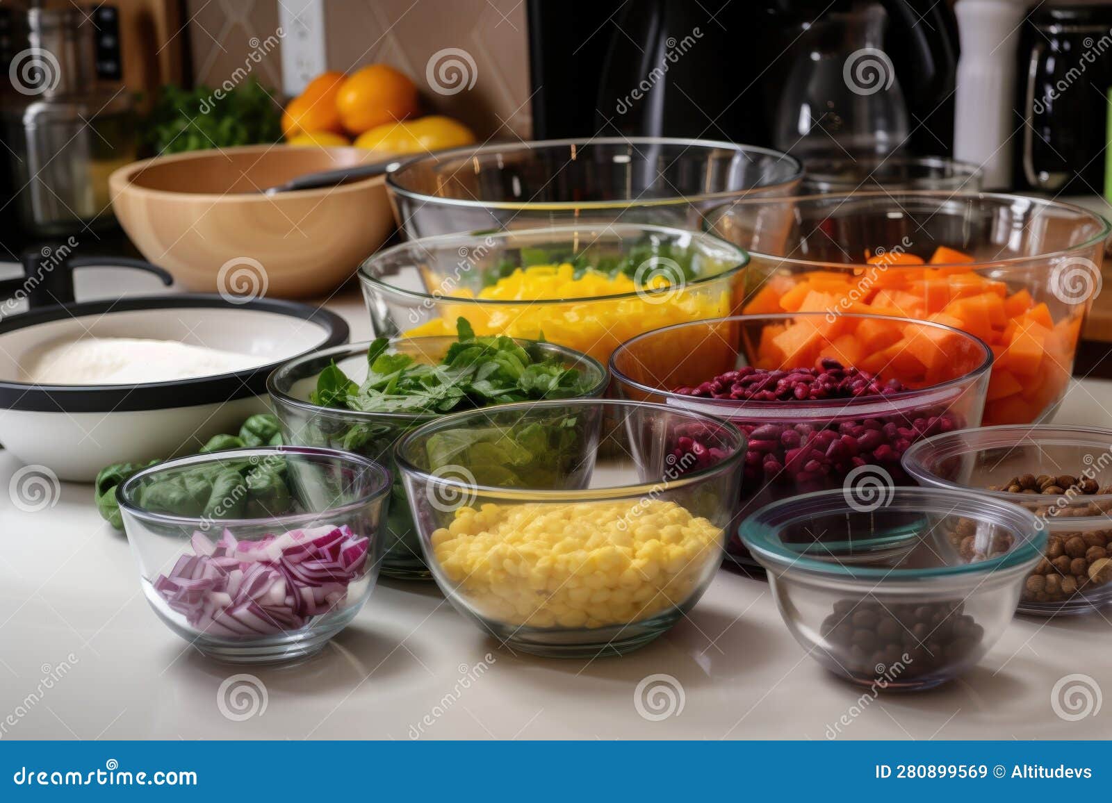 Meal Prep Session with Bowls, Measuring Cups, and Ingredients in View ...