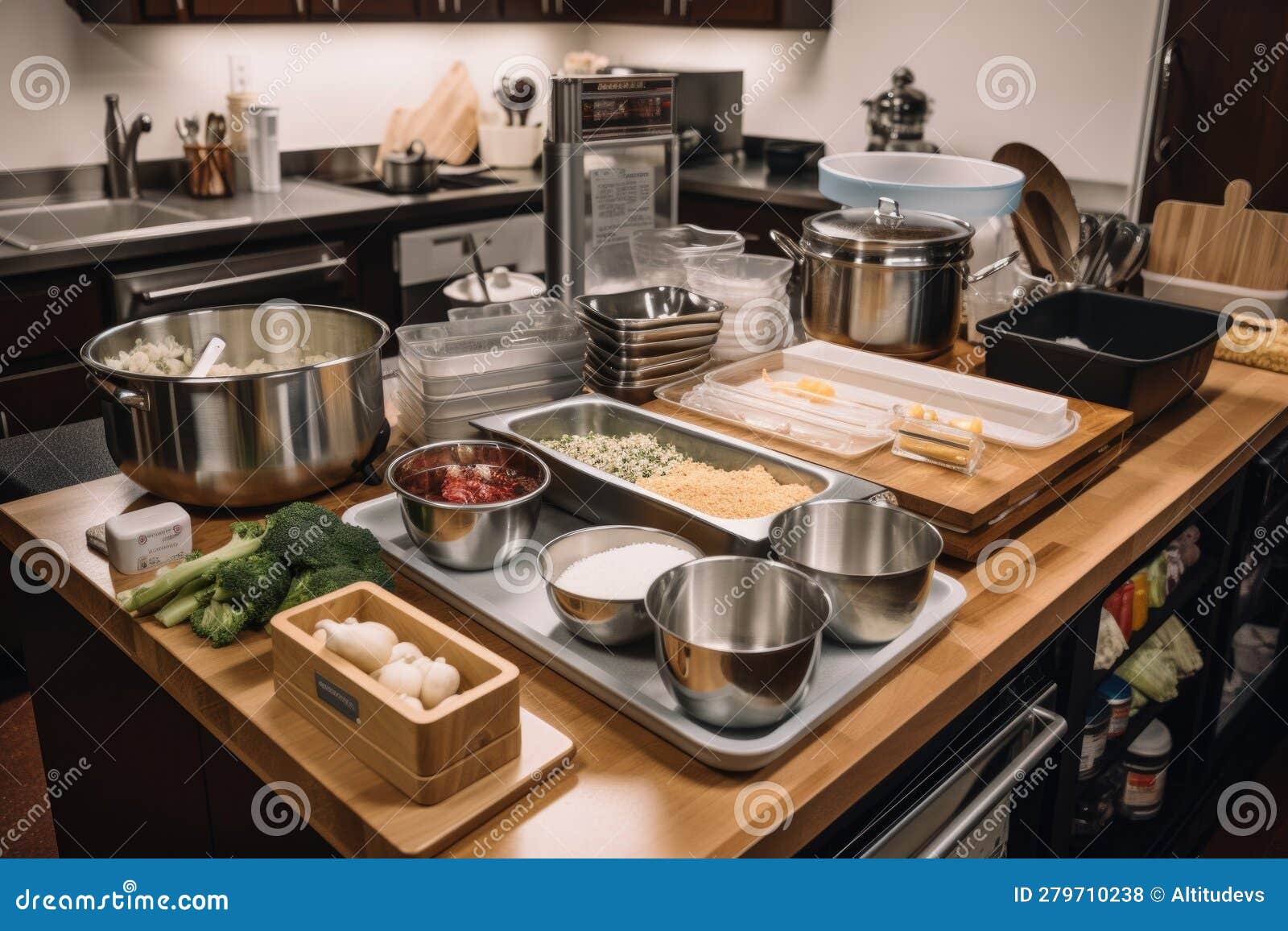 Meal Prep Station, with Cookware and Ingredients Ready for Cooking ...