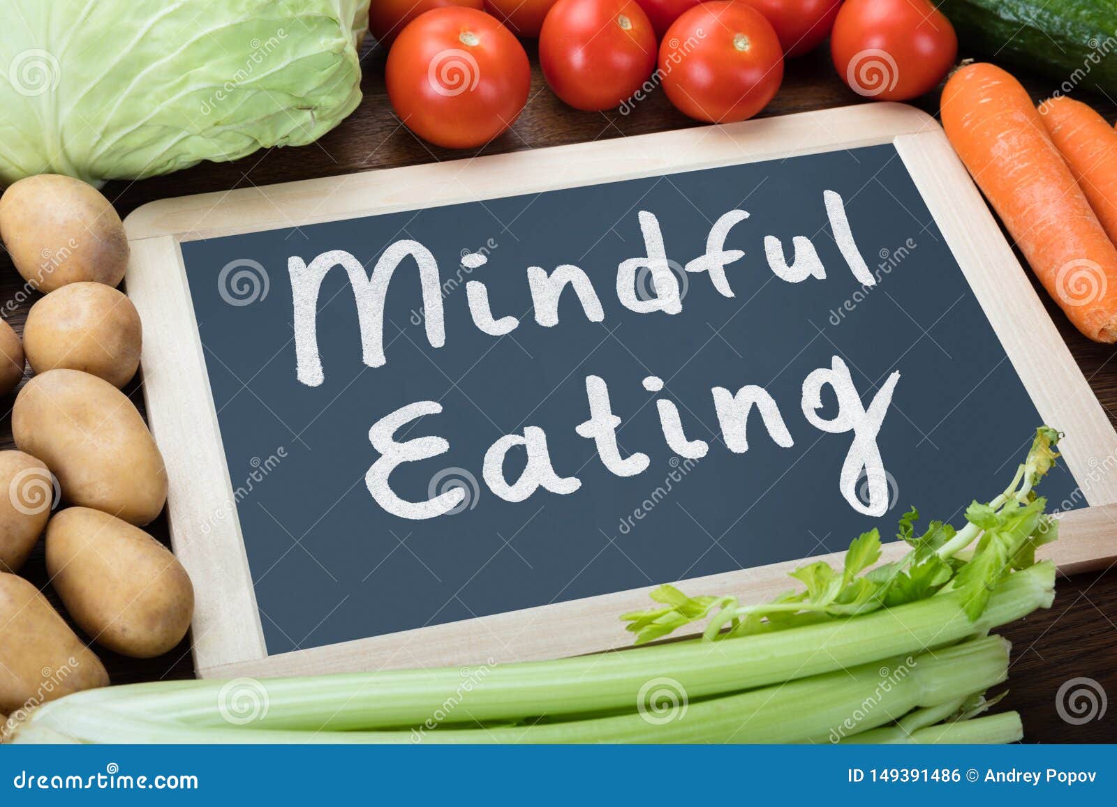 Close-up of Mindful Eating Text on Slate Stock Photo - Image of choice ...