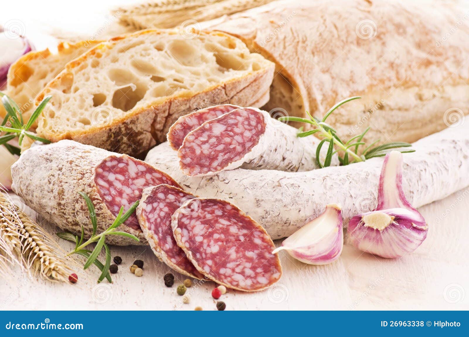 Meal with Salami and Bread stock photo. Image of cured - 26963338
