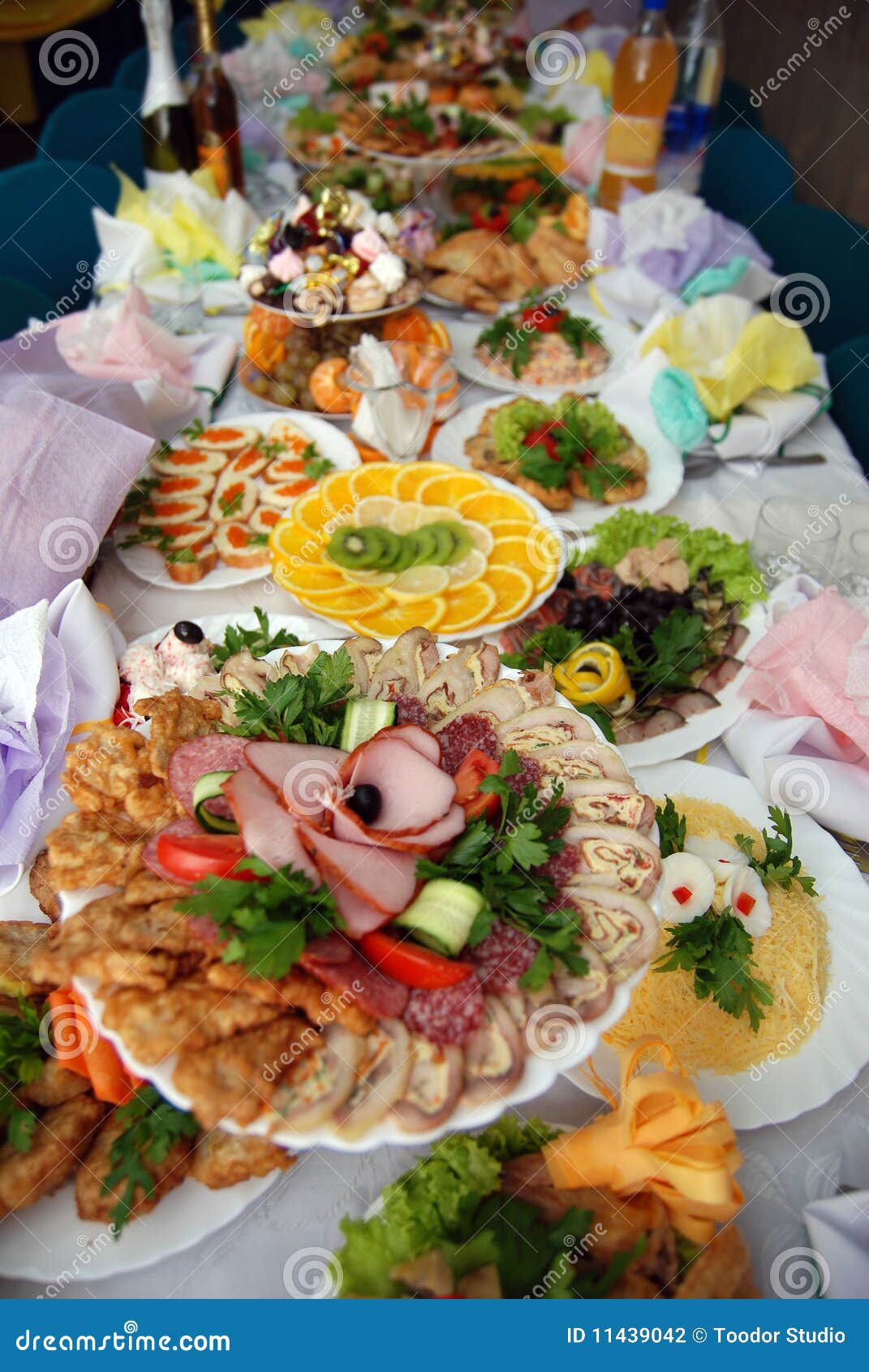 Meal on the served table stock photo. Image of meat, fruit - 11439042